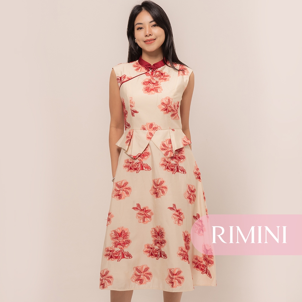 Jual RIMINI - Dress Cheongsam Tanpa Lengan A-Line Flower Textured ...