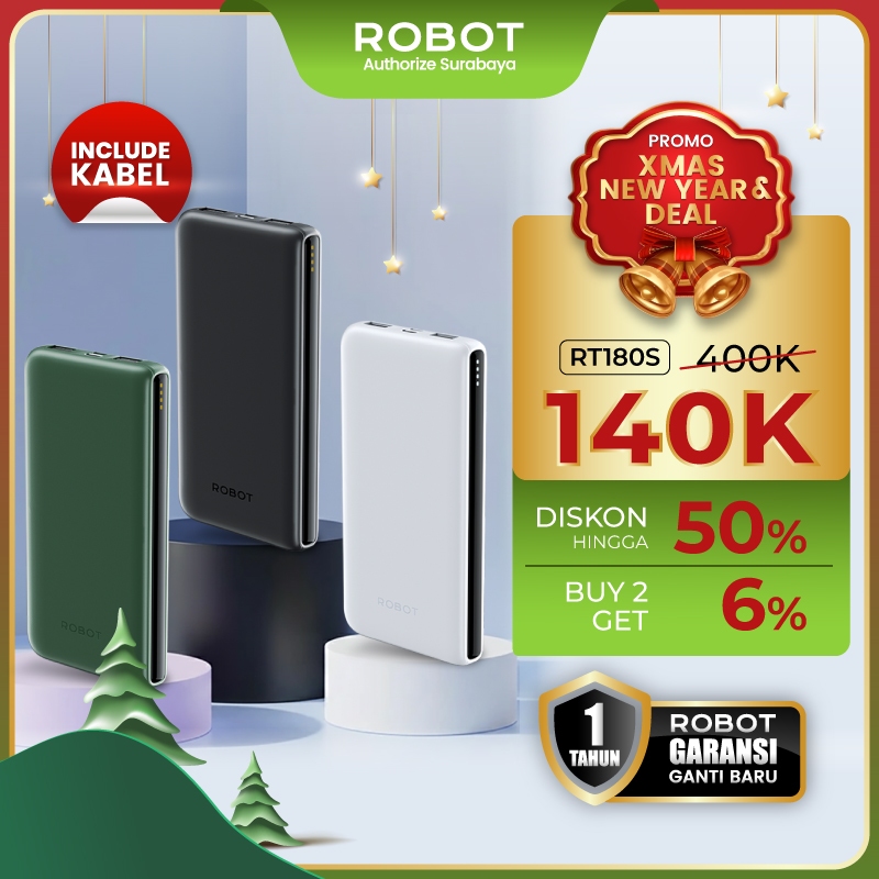 Jual ROBOT Power Bank 10000mAh Slim 12W Super Tipis 16mm Ringan 220g ...