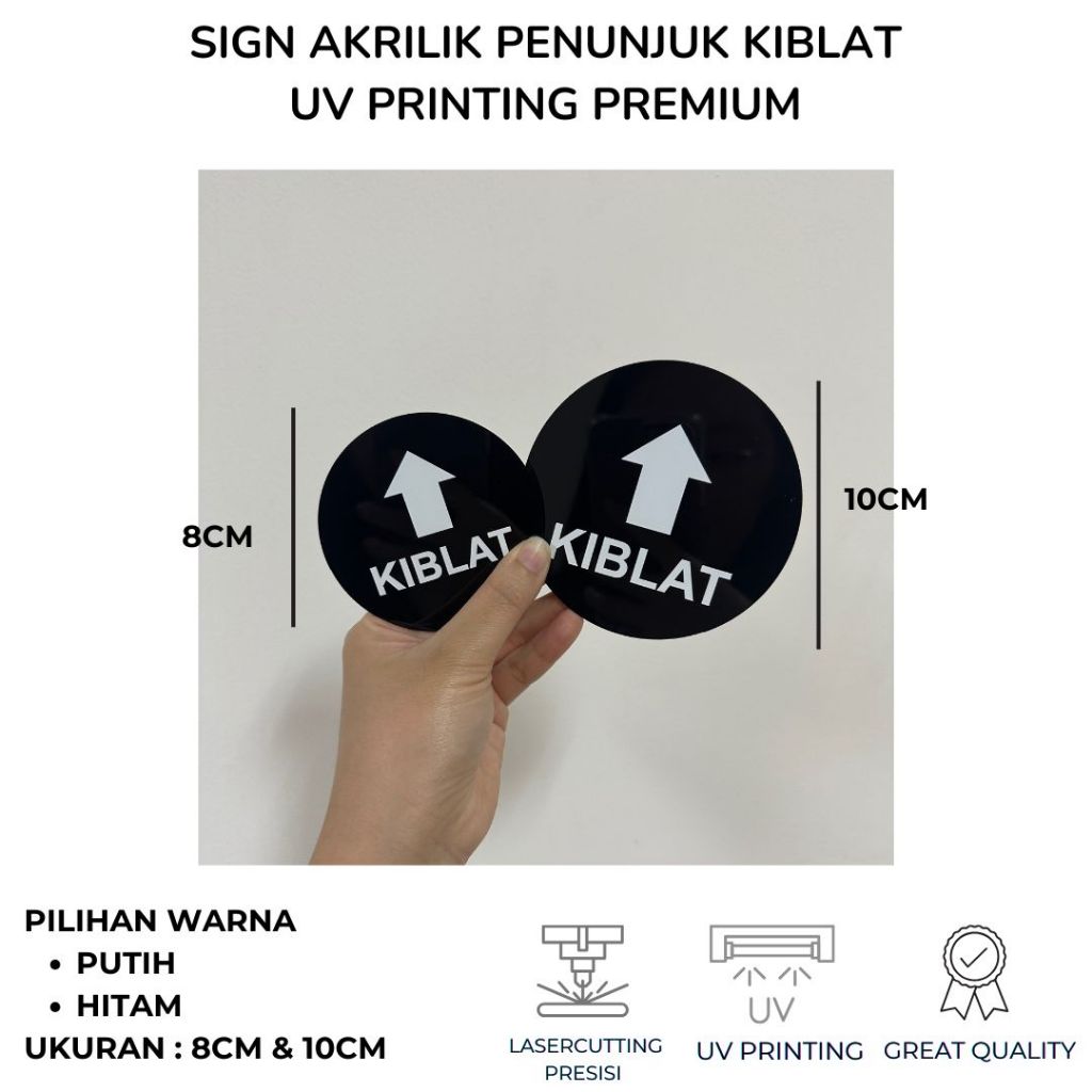 Jual Sign Akrilik Petunjuk Arah Kiblat Sholat Bulat Besar Ukuran 10cm x ...