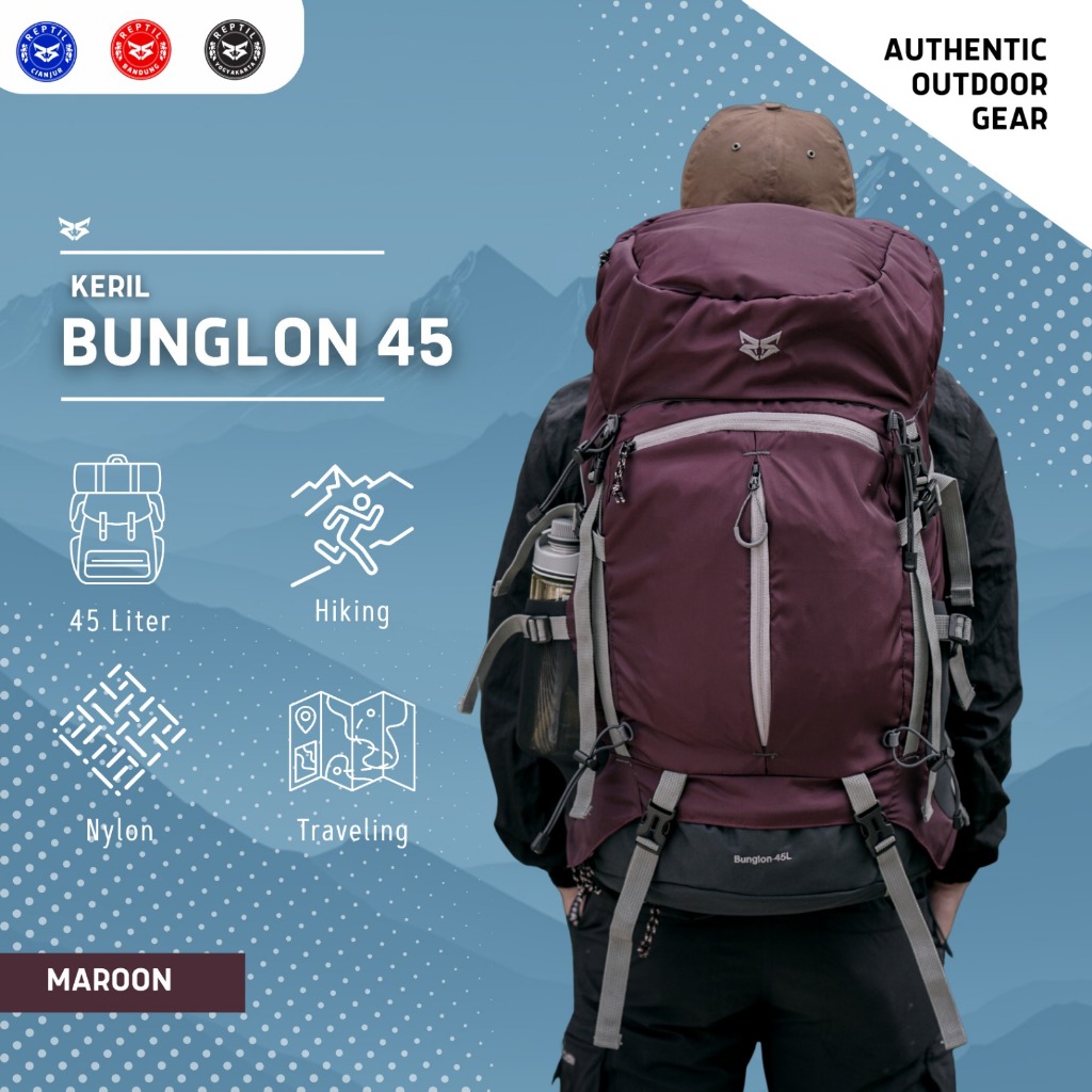 Jual Tas Gunung/Carrier 45L Pria/Wanita Reptil Adventure BUNGLON series ...