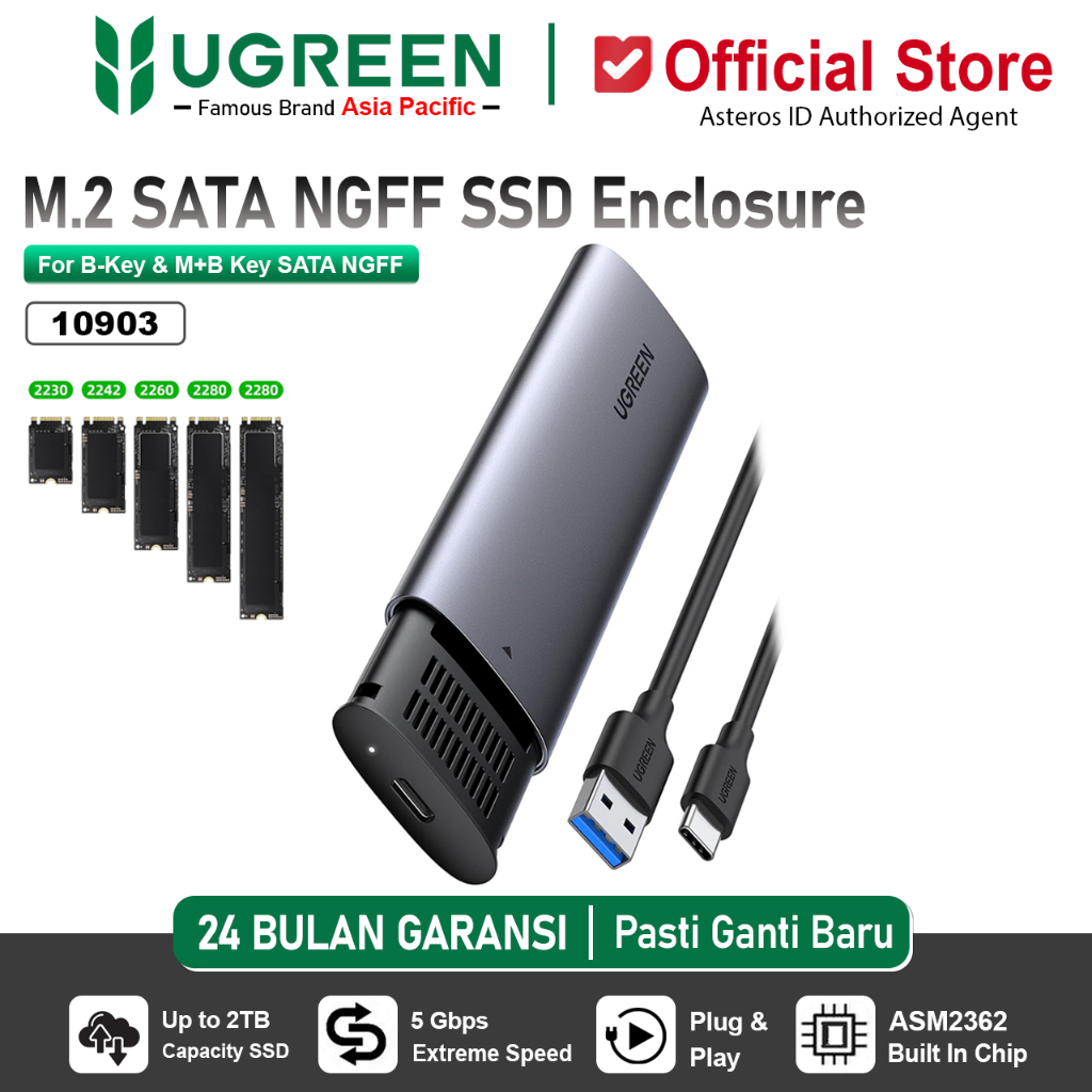 Jual UGREEN Casing SSD M.2 Enclosure NGFF / SATA Enclosure Slim Speed ...