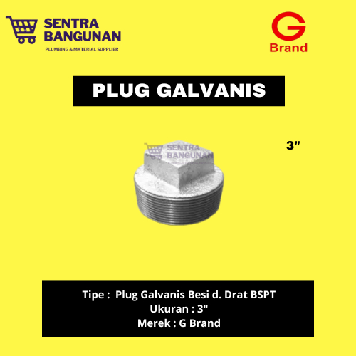 Jual Plug Galvanis Besi d. 3" Drat BSP+T (G) / Tutup Pipa Drat Luar ...