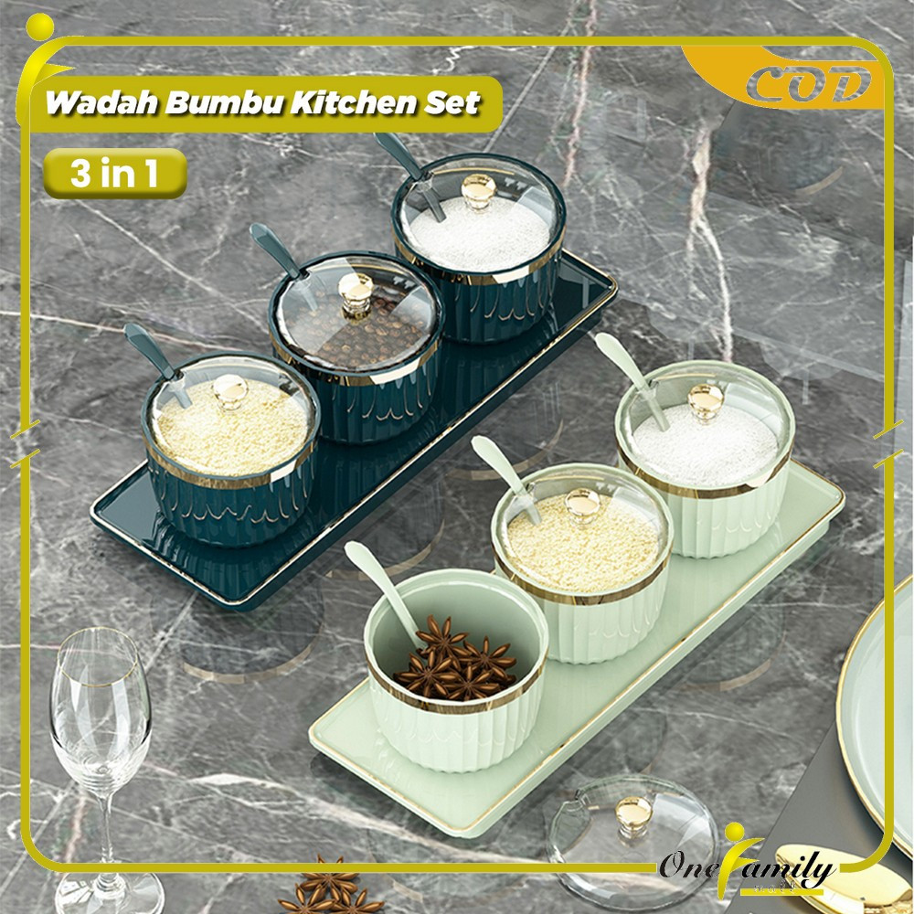 Jual ONE-C1008 Tempat Bumbu Dapur Set 3IN1 Penyimpanan Gula Garam Dapur ...