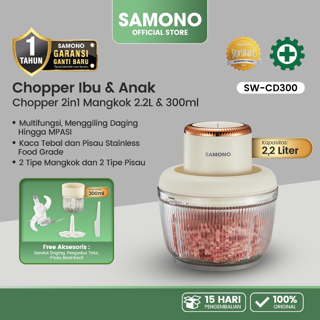 Jual SAMONO Chopper 2in1 Kapasitas 2,2L dan 300ml Multifungsi 300W ...