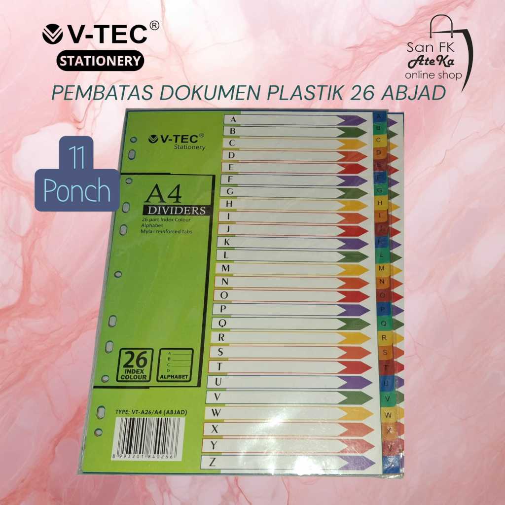 Jual [PACK/26 INDEX WARNA] V-TEC DIVIDERS PEMBATAS FILE UKURAN A4 VT ...