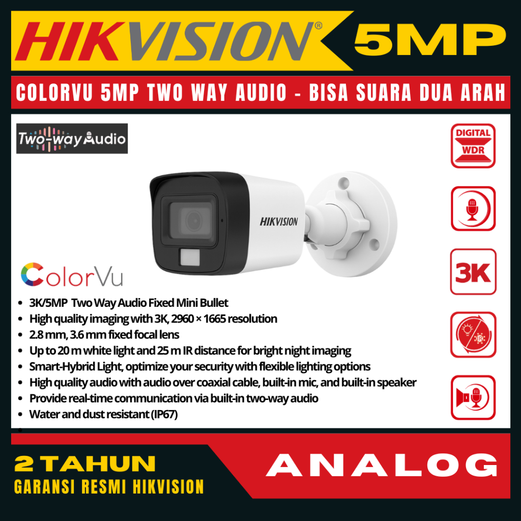 Jual hikvision cctv colorvu 5mp audio outdoor kamera cctv two way audio ...