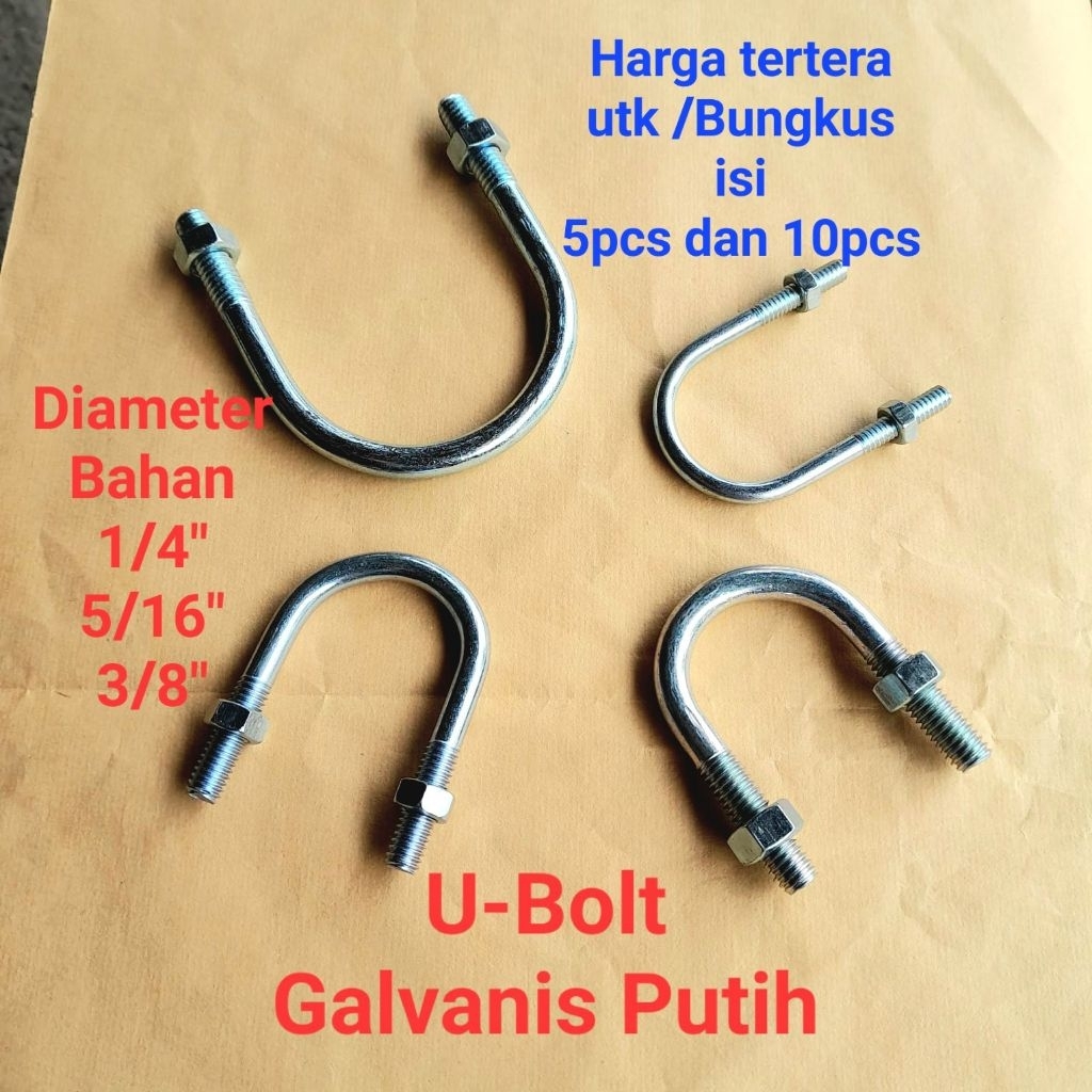 Jual U-bolt galvanis putih | baut pengikat pipa | baut pipa | diameter ...