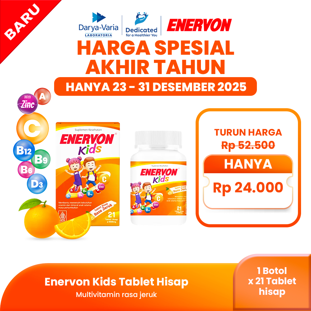 Jual [BARU] Enervon Kids Tablet Hisap rasa jeruk (1 botol x 21 Tablet ...