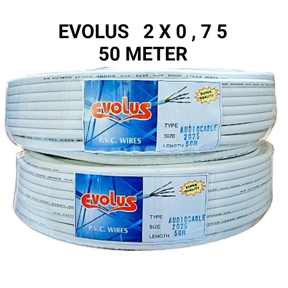 Jual Kabel Listrik HYO EVOLUS 2X0,75 50 METER serabut isi 2 warna putih ...