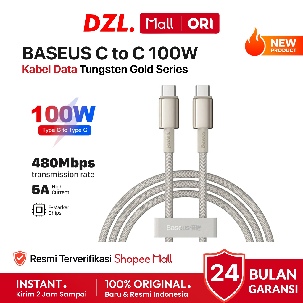 Jual DZL - BASEUS Tungsten Kabel Data Type-C to Type-C 100W 5A 1M ...