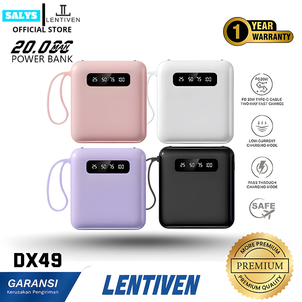 Jual SALYS LENTIVEN Powerbank 20000mah Mini Size With 4 USB Fast ...