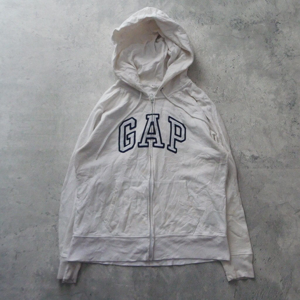 Jual White Gap zipper hoodie with dark blue script logo | Shopee Indonesia