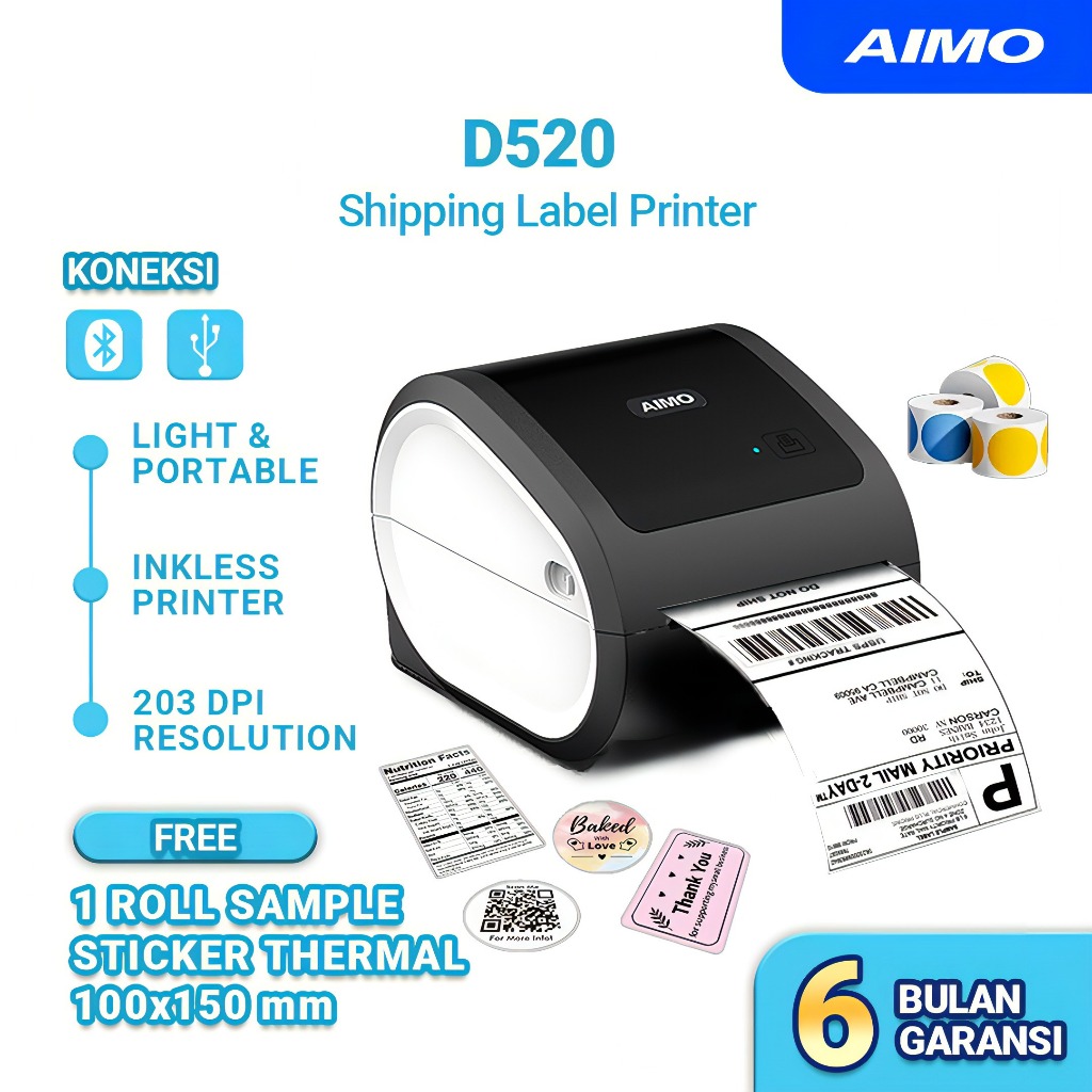 Jual AIMO D520 PRINTER BLUETOOTH PORTABLE PRINTER BARCODE THERMAL RESI ...