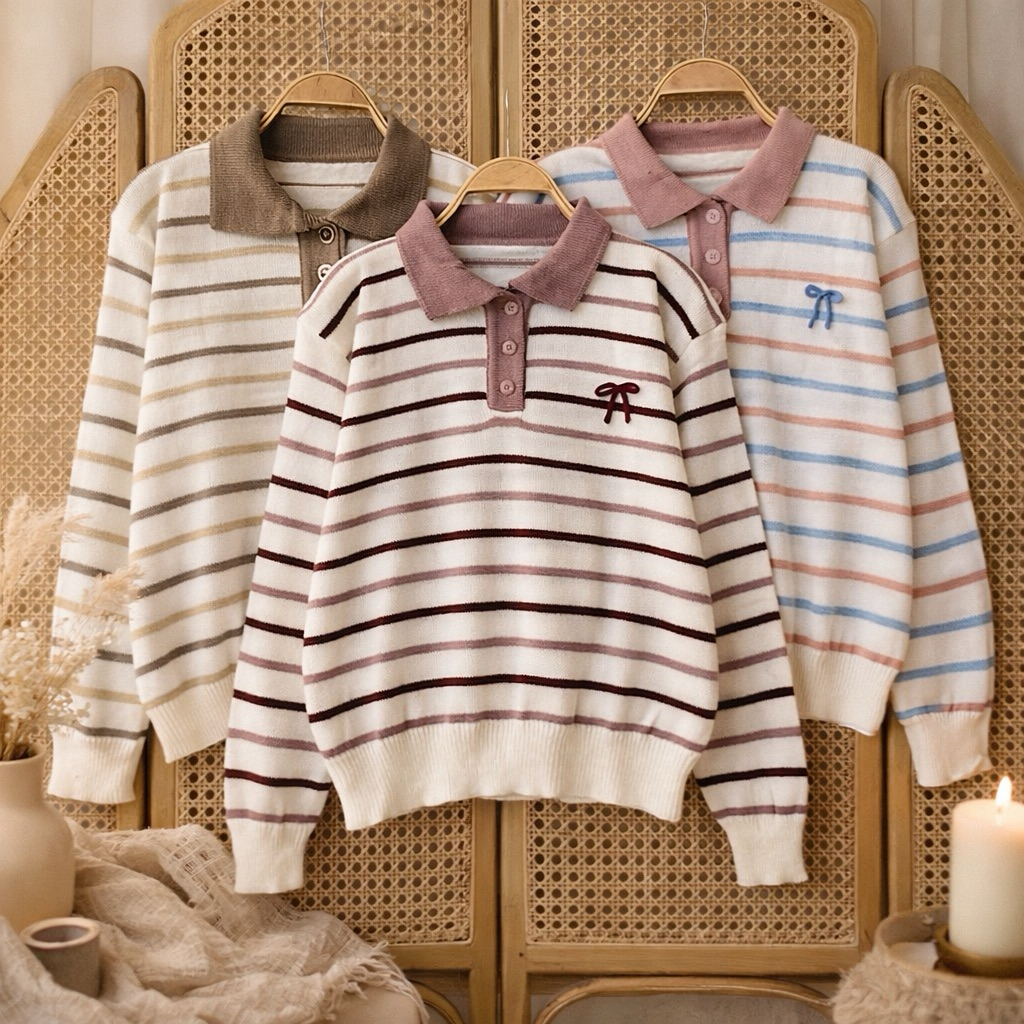 Jual F&R Atisanah Sweater Knit Kerah Polo Kancing Wanita Rajut Motif ...