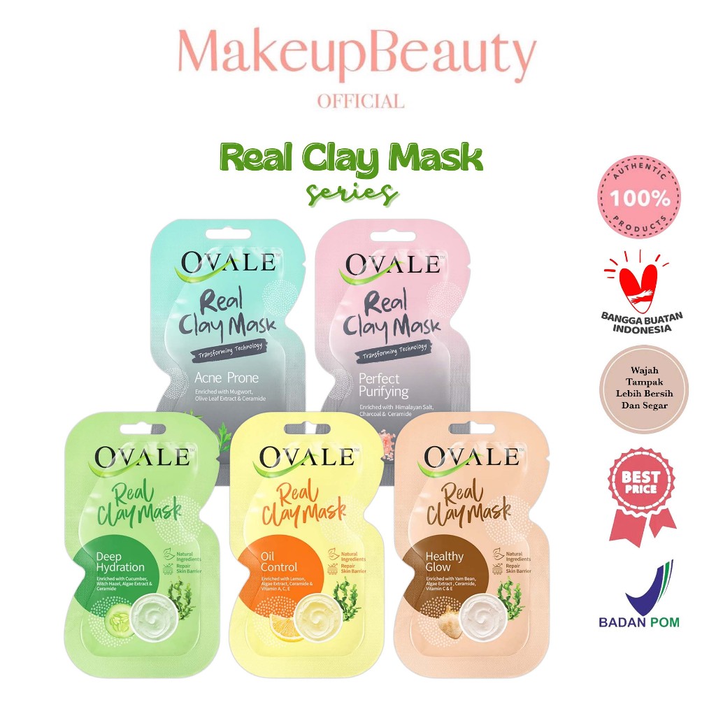 Jual OVALE Real Clay Mask Sachet 10g / 15g | Masker Wajah Berubah Warna ...