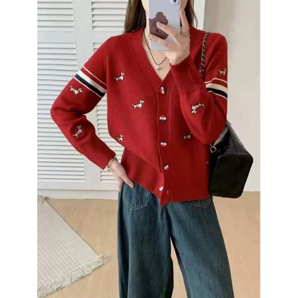 Jual Cardigan Sweater Rajut Wanita Kerah V Kancing Aktif 4 Warna ...