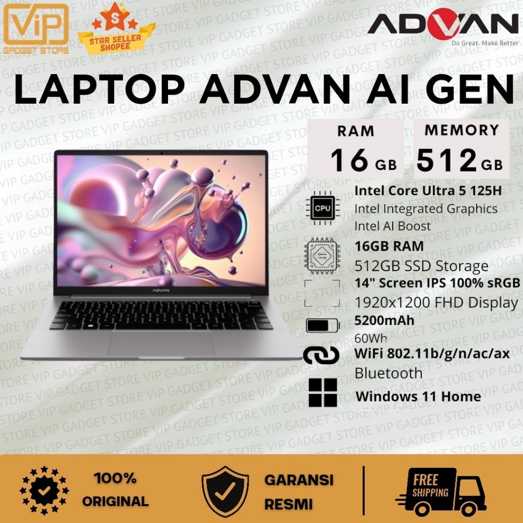 Jual LAPTOP ADVAN AI GEN ULTRA WITH AI 14 INTER CORE ULTRA 5 125H 16GB ...