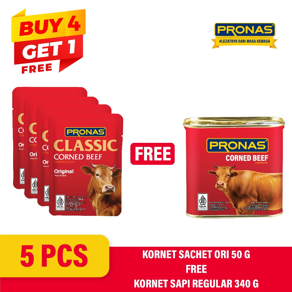 Jual [BUY 4 GET 1] PRONAS Kornet Sapi Sachet Original 50 g (4pcs) Free ...
