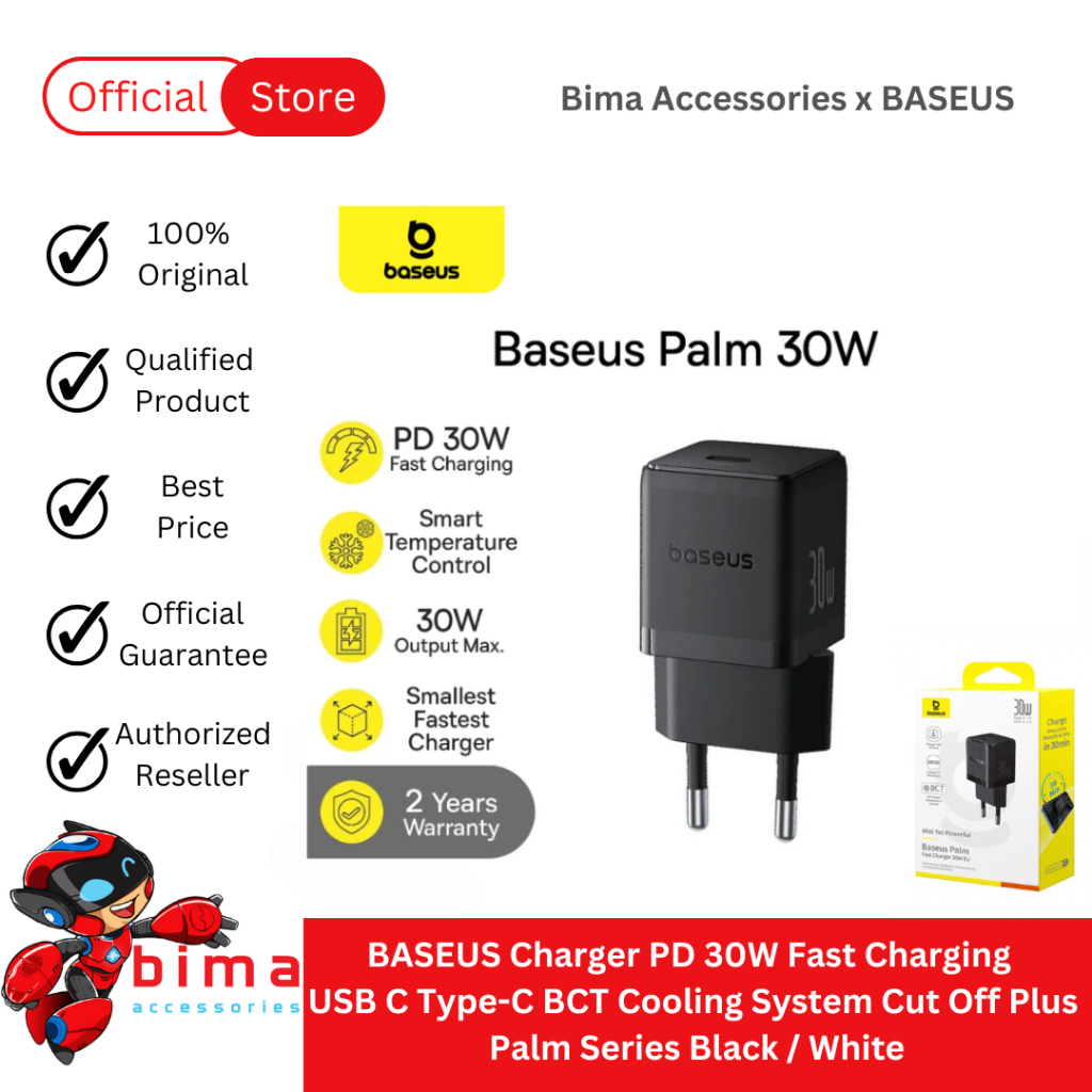 Jual BASEUS PALM Charger PD 30W Fast Charging USB C Type-C BCT Cooling ...