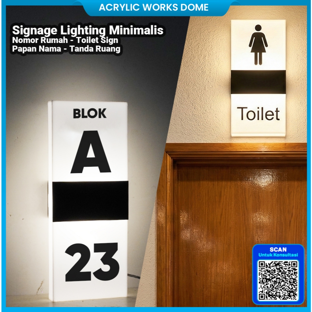 Jual Signage Akrilik Toilet LED Nomor Rumah Papan Sign Board Menyala ...