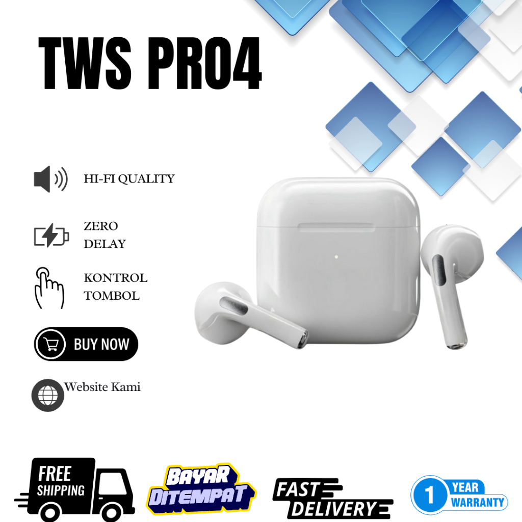Jual AirPod PRO4 Headset bluetooth wireless mini poket size hifi stereo ...