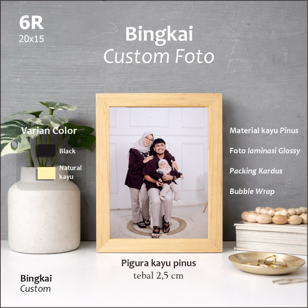 Jual CETAK FOTO 6R PLUS BINGKAI KAYU PINUS 20X15 CM | Shopee Indonesia