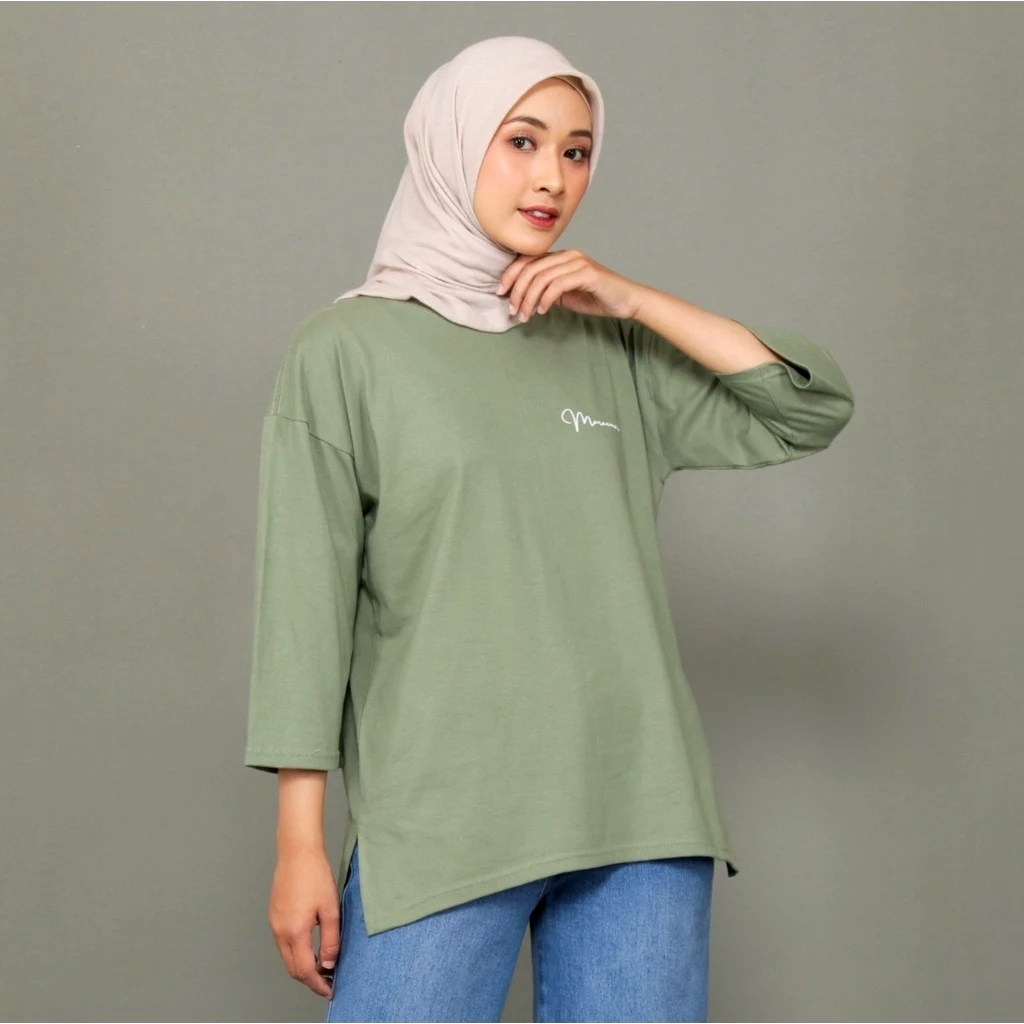 Jual Kaos Atasan Oversize Wanita Lengan 7/8 Top Basic Polos FULL SIZE ...