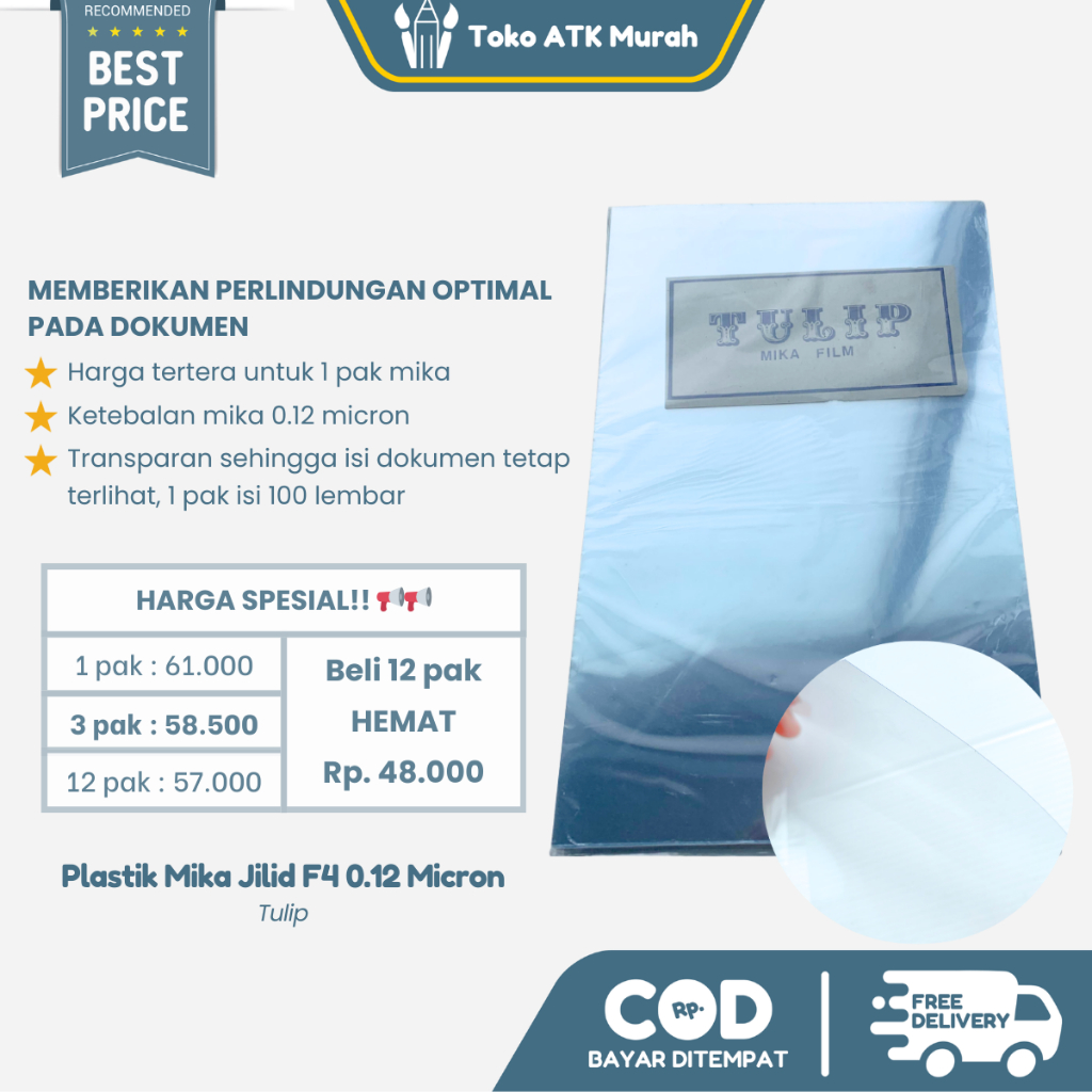Jual Mika Jilid Bening F4 Tulip Tebal 0.12 Micron Isi 100 Lembar ...