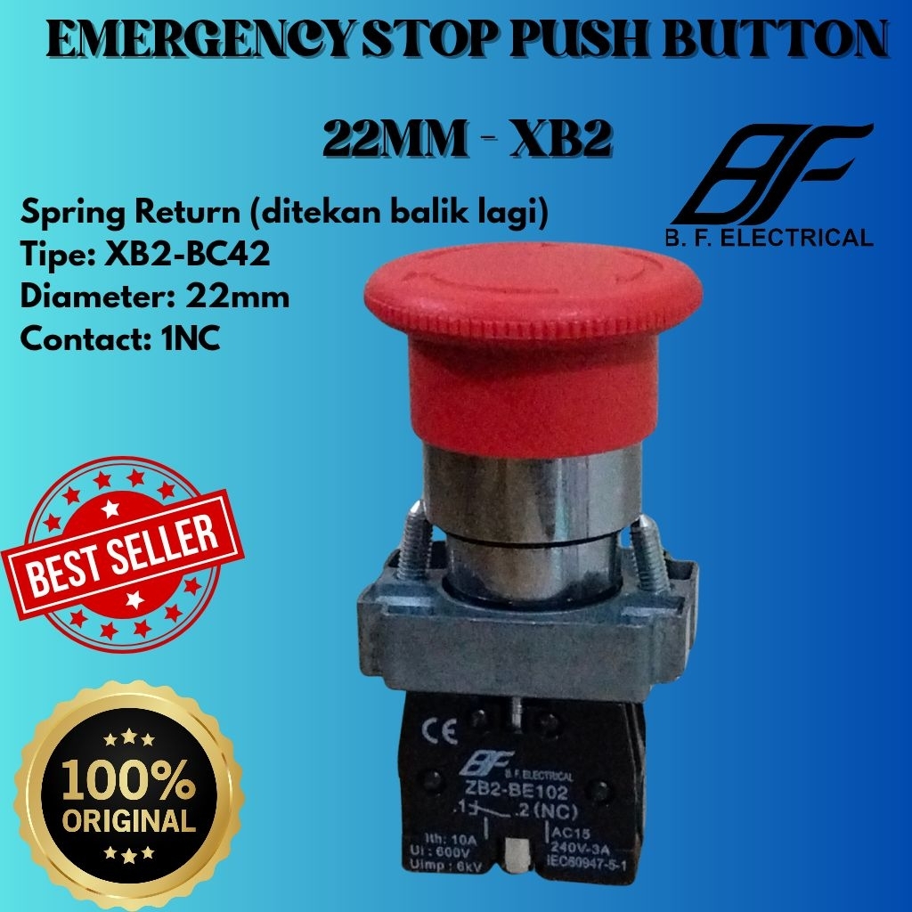 Jual Push Button Emergency Stop Spring Return 22mm XB2-BC42 -BF ...