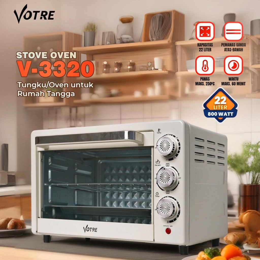 Jual Votre V-3320 Oven Listrik 22 Liter Besar Pemanas Atas & Bawah 800W ...