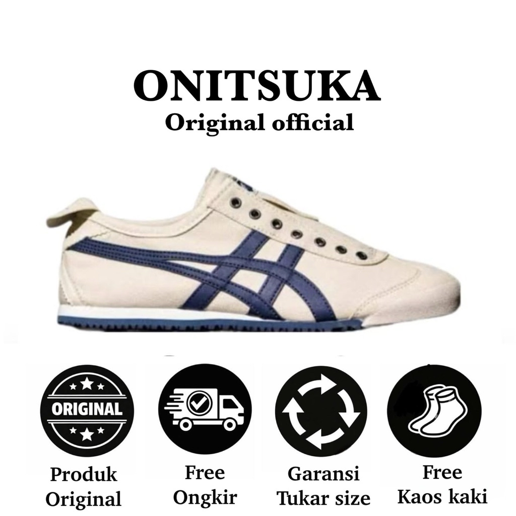 Jual sepatu nitsuka tger mexico 66 original slip on cream navy | Shopee ...