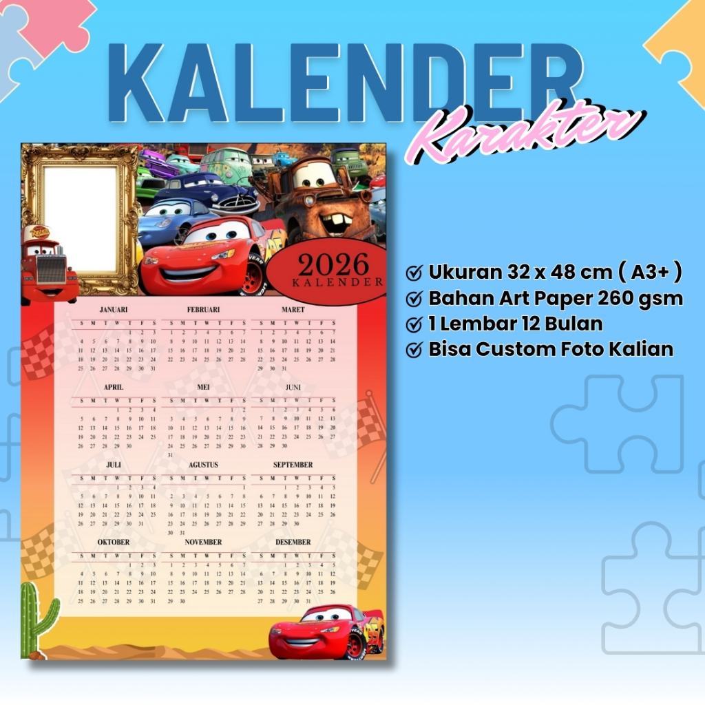 Jual KALENDER KARAKTER CARS 2026 | KALENDER LENGKAP 2026 / KALENDER ...