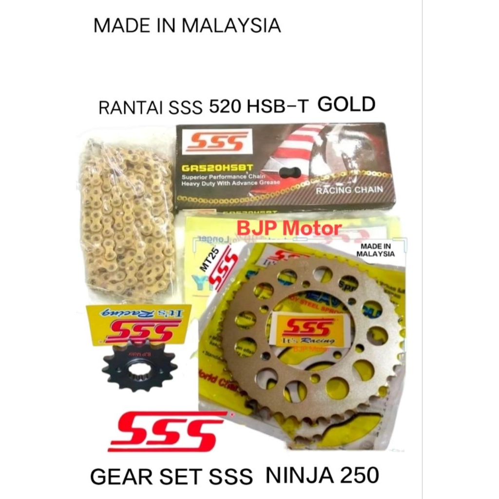 Jual Gear Set SSS 520 Ninja 250 FI Z250 RR Rantai SSS 520 HSBT Gold ...
