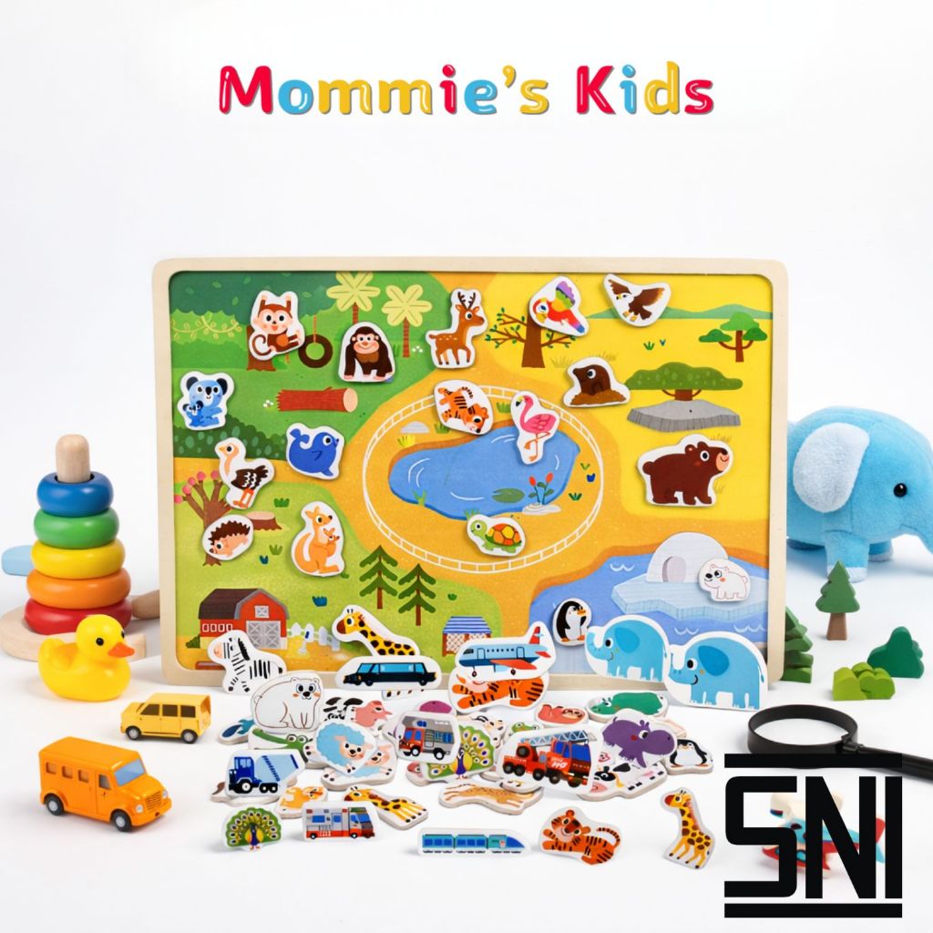 Jual Puzzle Magnet Kayu Hewan Dan Transportasi Mainan Edukasi Board ...
