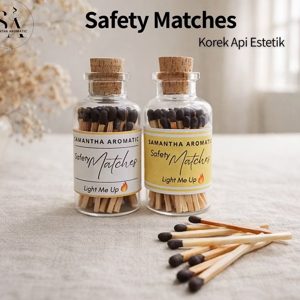 Jual Korek Api Kayu Estetik Botol Kaca | Safety Matches Isi 40 Stik ...