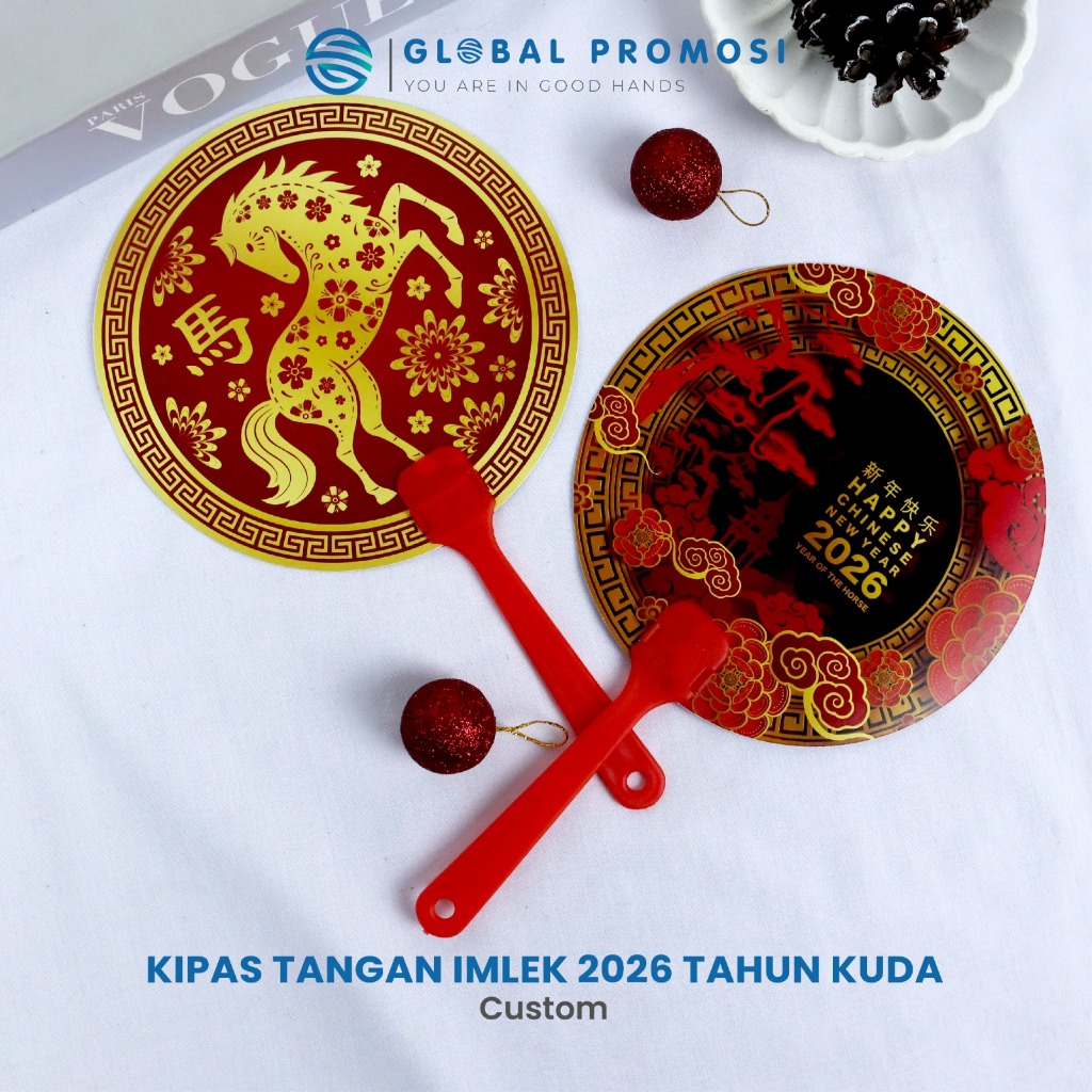 Jual Kipas Tangan Imlek 2026 Tahun Kuda Souvenir Handfan | Kipas Bulat ...