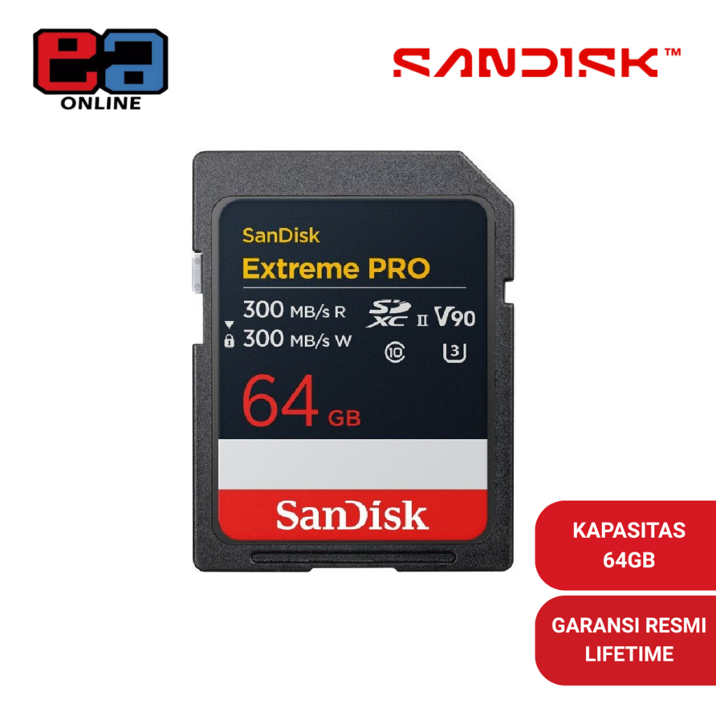 Jual SanDisk SDXC Card Extreme Pro 64GB UHS-II U3 V90 for 4K UHD (Up to ...