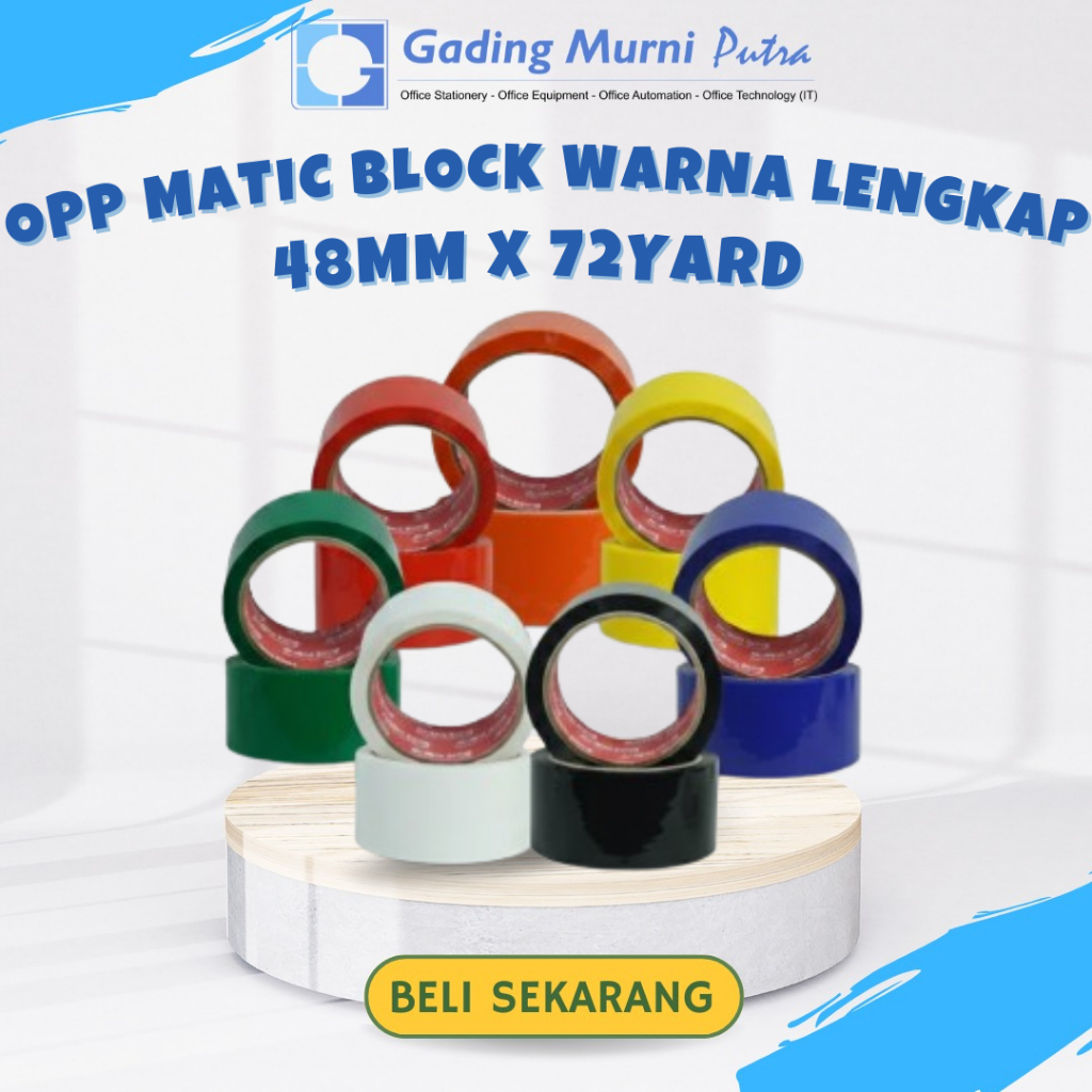 Jual LAKBAN WARNA OPP MATIC BLOCK 48MM X 72Y WARNA MERAH KUNING ORANGE ...