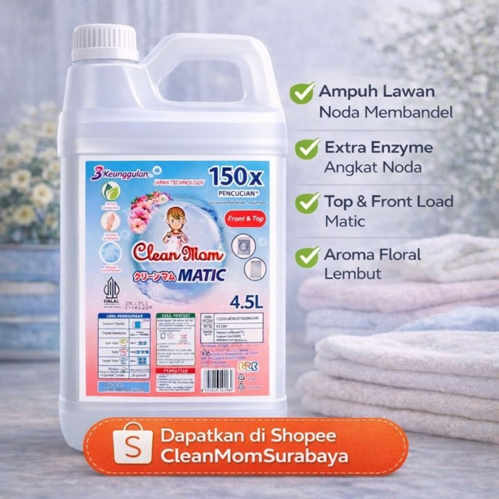 Jual 4,5 Liter Clean Mom Eco + Enzyme ~ Sabun Cuci Baju Front & Top ...