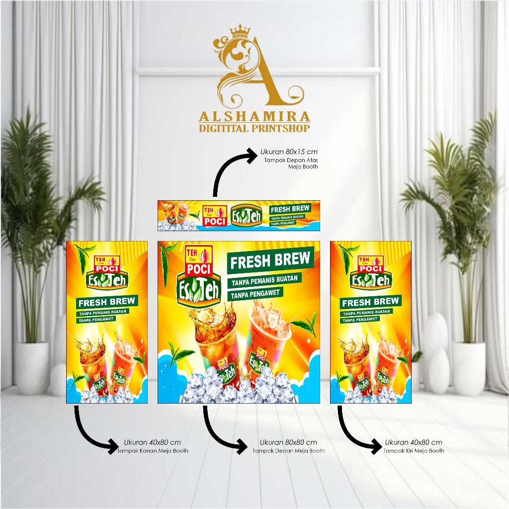 Jual cetak spanduk banner paket hemat booth meja teh poci fresh brew ...