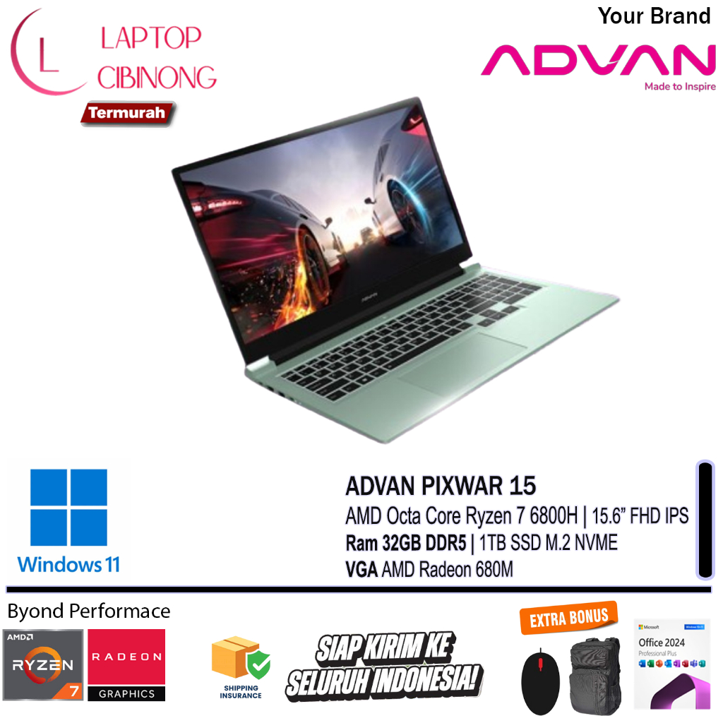 Jual Laptop Gaming Advan Pixwar AMD Ryzen 7 6800H Ram 32GB DDR5 FHD IPS ...