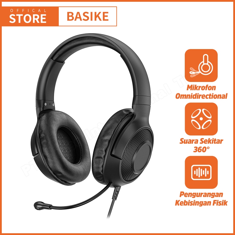 Jual (HOT)BASIKE Headset Gaming dengan Mikrofon & Kabel Panjang 1.8m ...