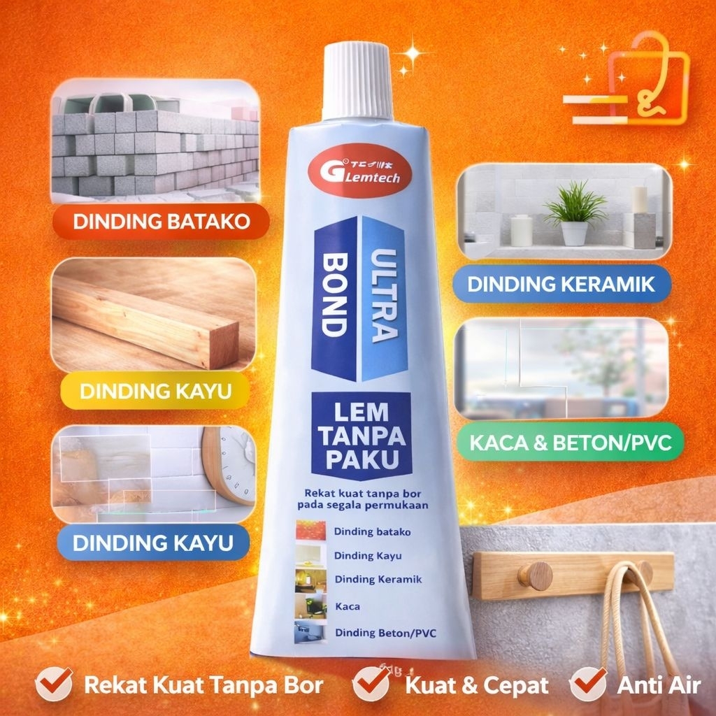 Jual Lem Tanpa Paku LEMTECH- perekat kuat kayu, tembok, besi, MDF ...