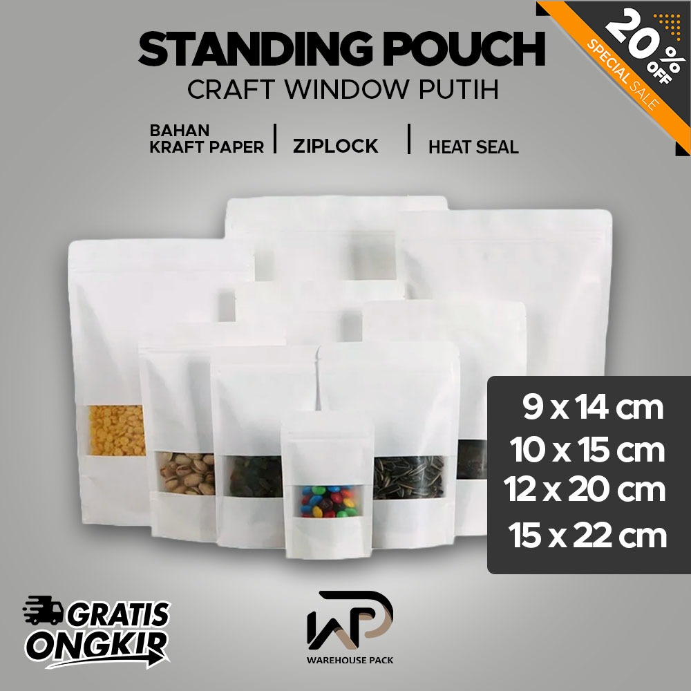 Jual ( 1 Pcs ) Standing Pouch Kraft Paper Putih Window | Plastik Zipper ...
