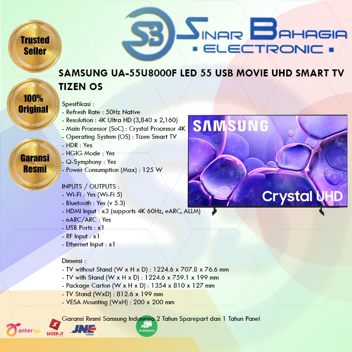 Jual SAMSUNG UA-55U8000F LED 55 USB MOVIE UHD SMART TV TIZEN OS (NEW ...