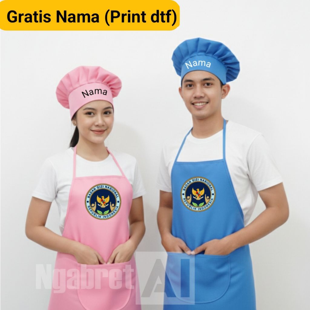 Jual Apron Set Topi Chef Logo Mbg Dewasa Sablon DTF Nama Celemek Dewasa ...
