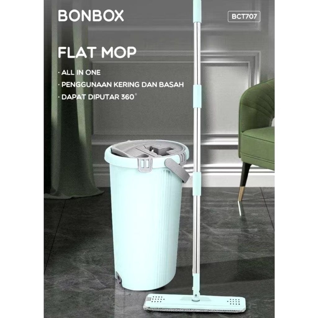 Jual Pel lantai kering dan basah bonbox flat mops cleaning alat tongkat ...