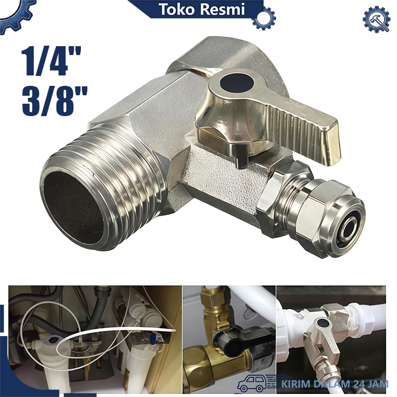 Jual Stop Kran Valve Besi RO 1/4" X 3/8" Untuk Water Purifier Anti ...