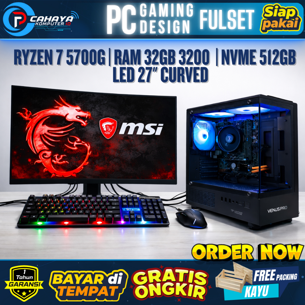 Jual PC Gaming Design Full Set AMD RYZEN 7 5700G | RAM 32GB 3200 | NVME ...