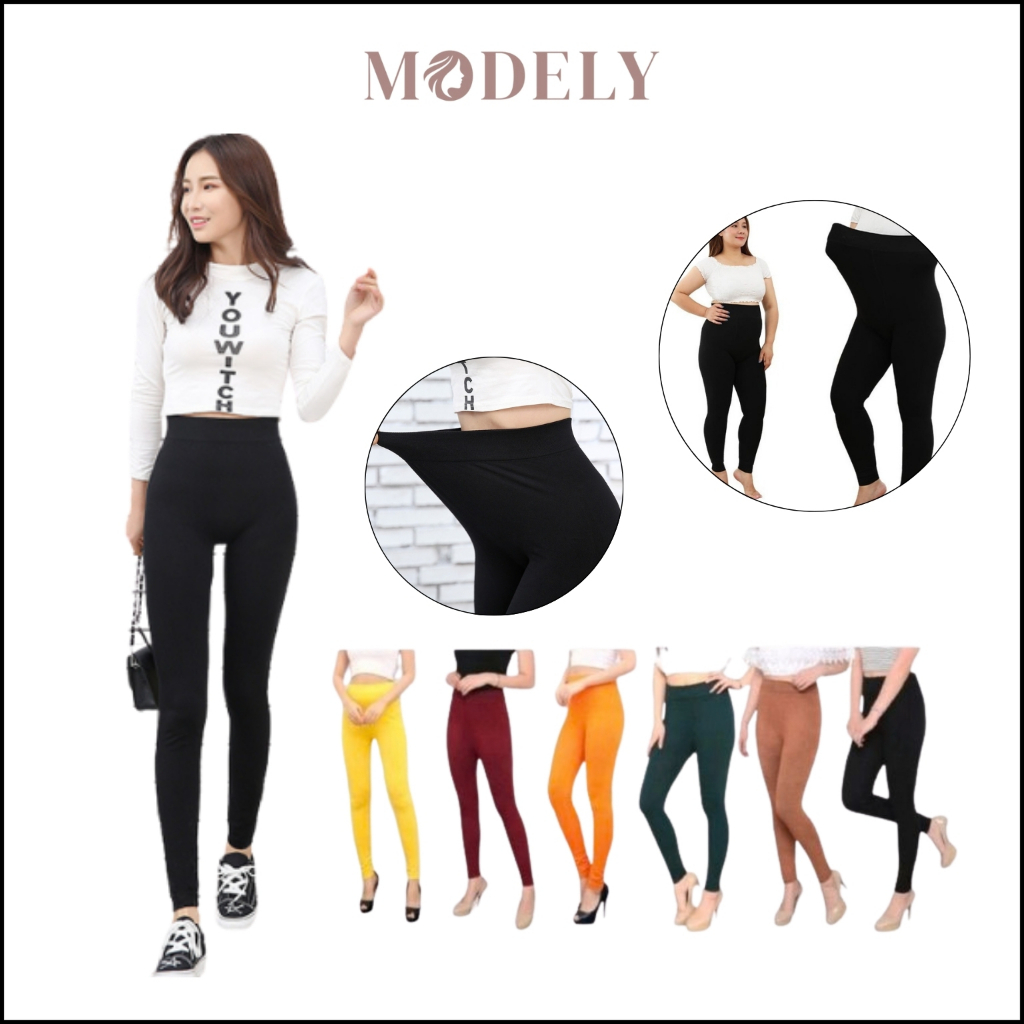 Jual MODELY - Celana Legging Panjang Karet Wanita Hitam Polos Rayon All ...